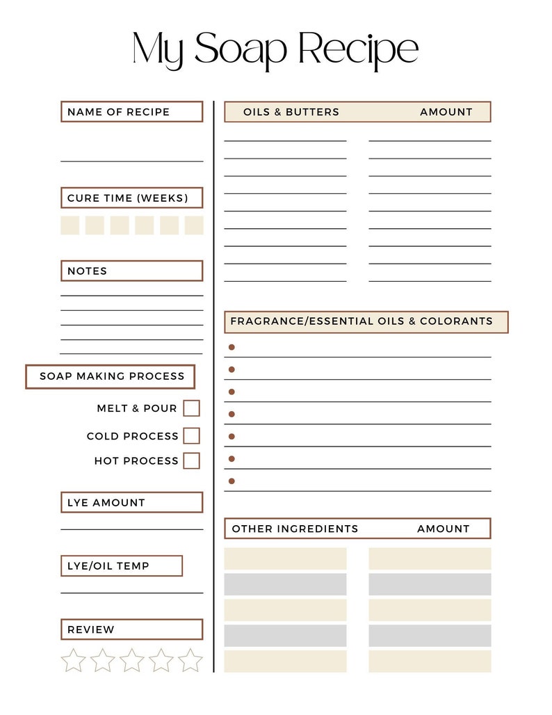 My Soap Recipe Template/printable - Etsy