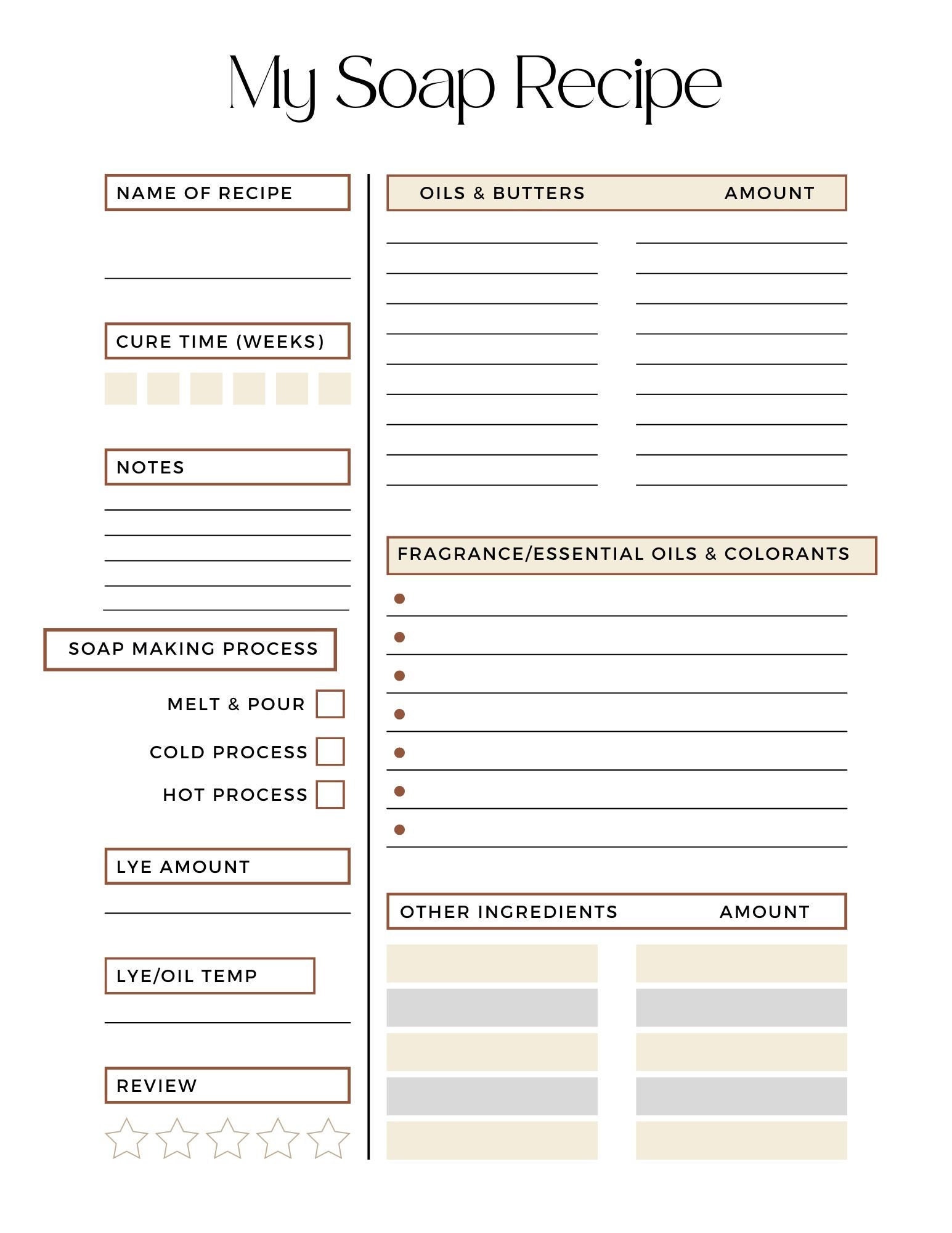 My Soap Recipe Template/printable - Etsy