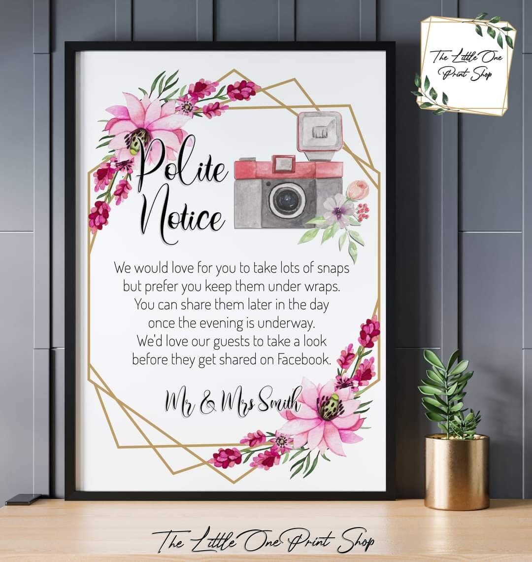Personalise Wedding Sign Polite Notice. No Social Media Sign - Etsy