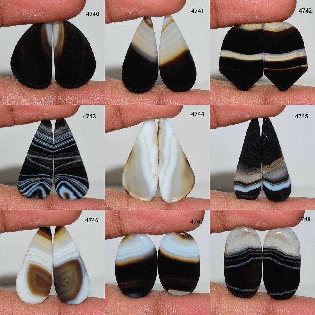 Exclusive Matched Pair Banded Agate Cabochon, Banded Agate Pair Jewelry ...