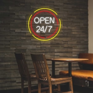 OPEN 24/7 Round LED Neon Sign - Lights Neon Sign for Business, Wall ...