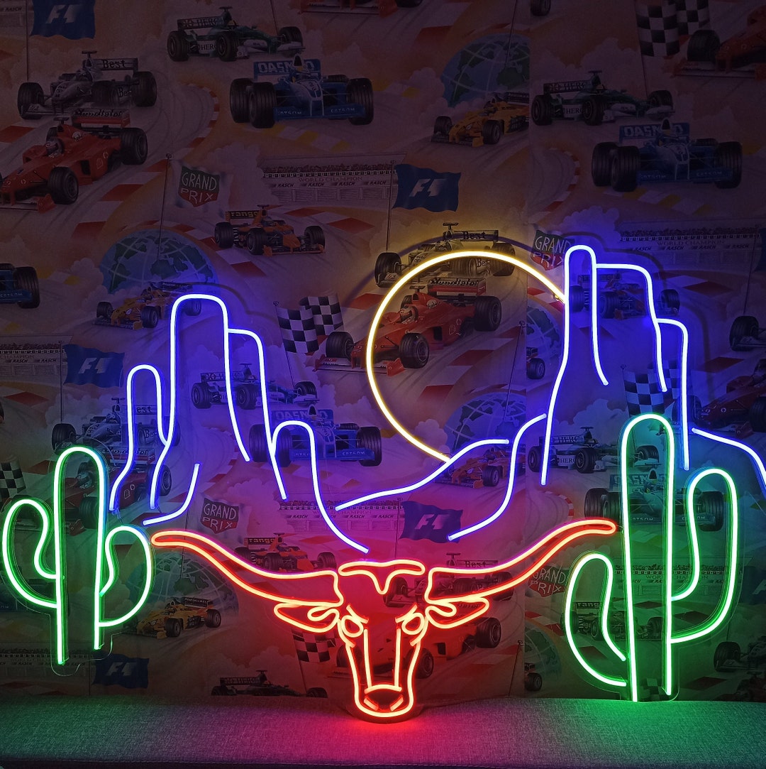 Neon Sign With Western Decor, Longhorn Bull With Western Decoration ...