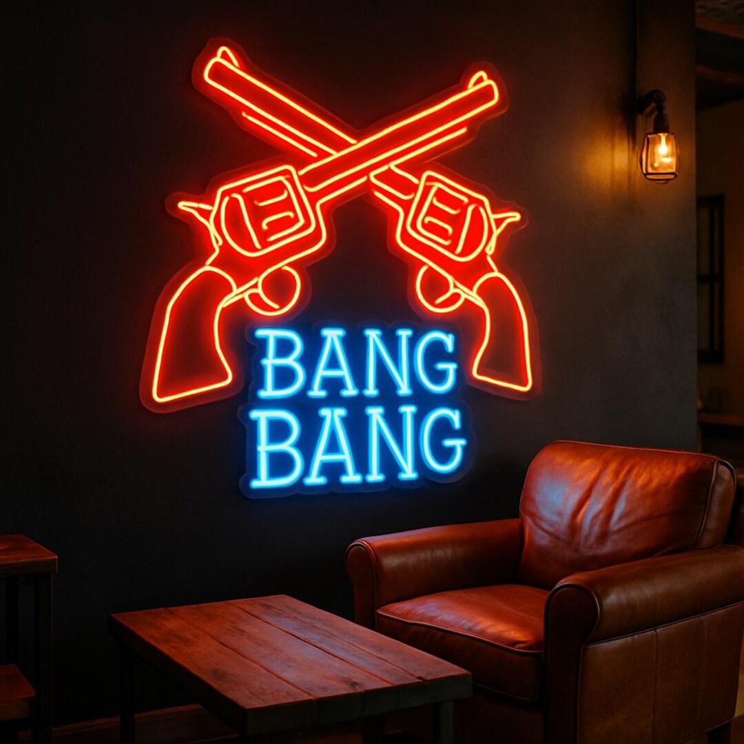 Bang Bang Crossed Revolvers Neon Sign – Western Cowboy Bar Light for ...