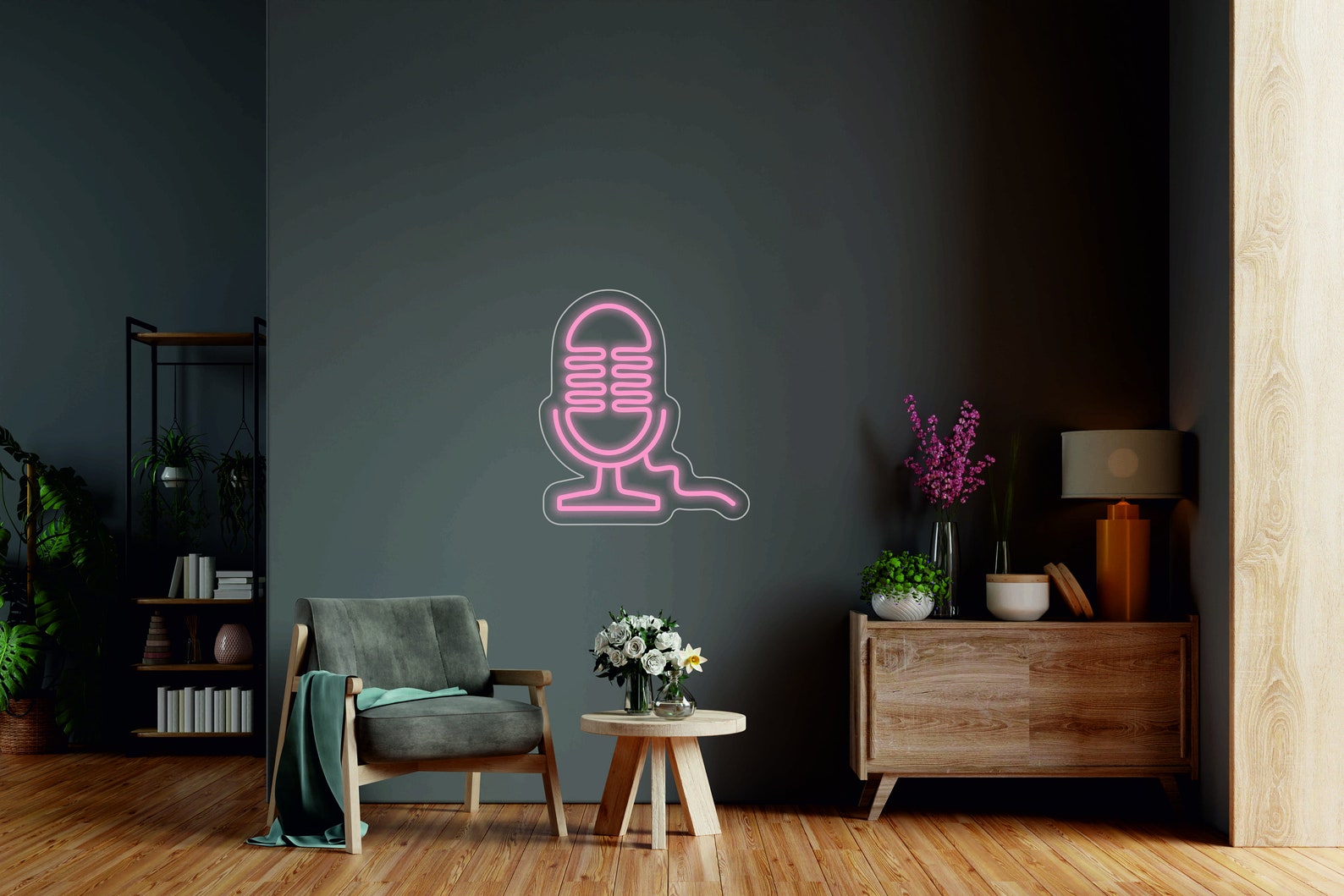 Microphone Sign - LED Neon Light Sign for Music Studio, Recording Light ...
