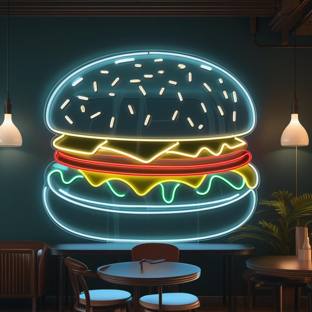 Burger Neon Sign, Cheeseburger Neon Sign, Custom Neon Light ...