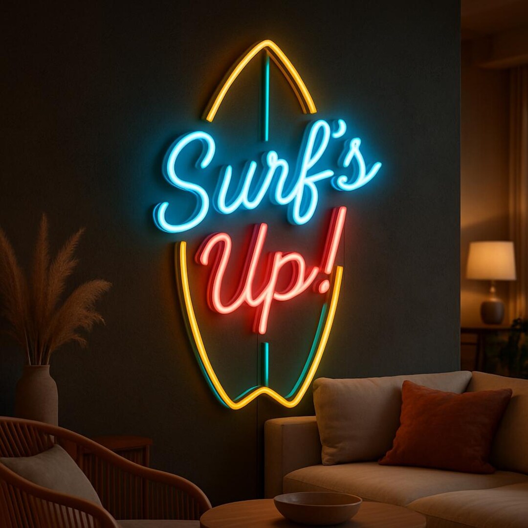 Surfboard Neon Sign "surf Up" – Beach Bar Tropical LED Light, Coastal ...