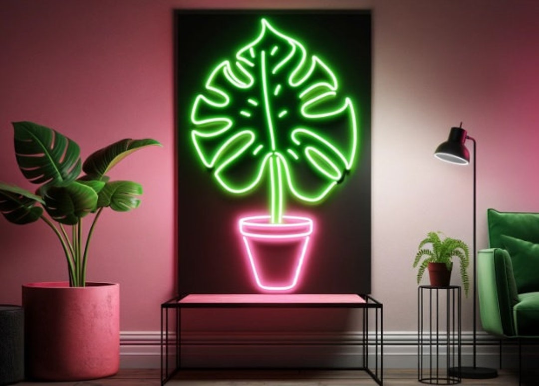 Monstera Neon Sign, Plant Neon Sign, Monstera in Pot Neon Sign ...