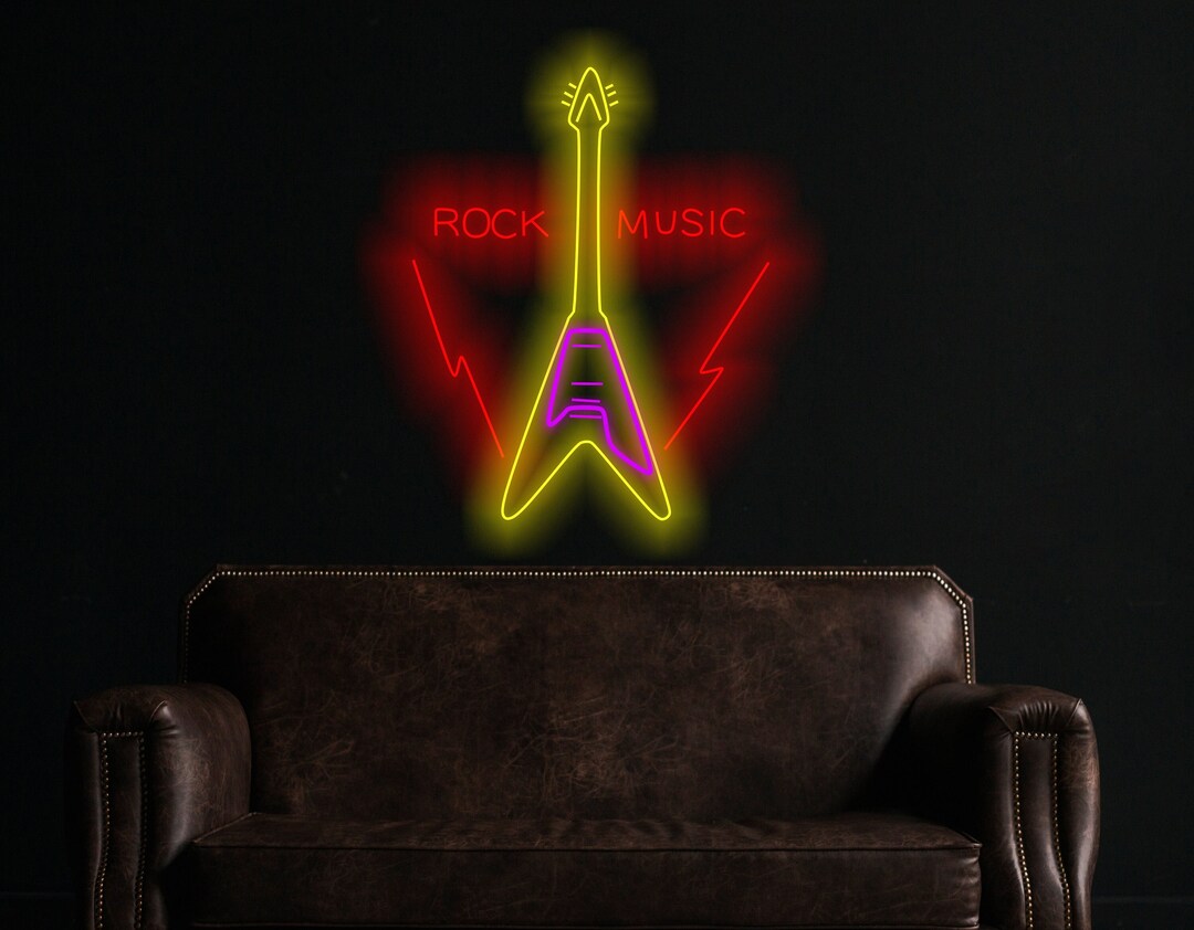 Rock Music Guitar Neon Sign, Electric Guitar Neon Sign, Guitar Neon ...