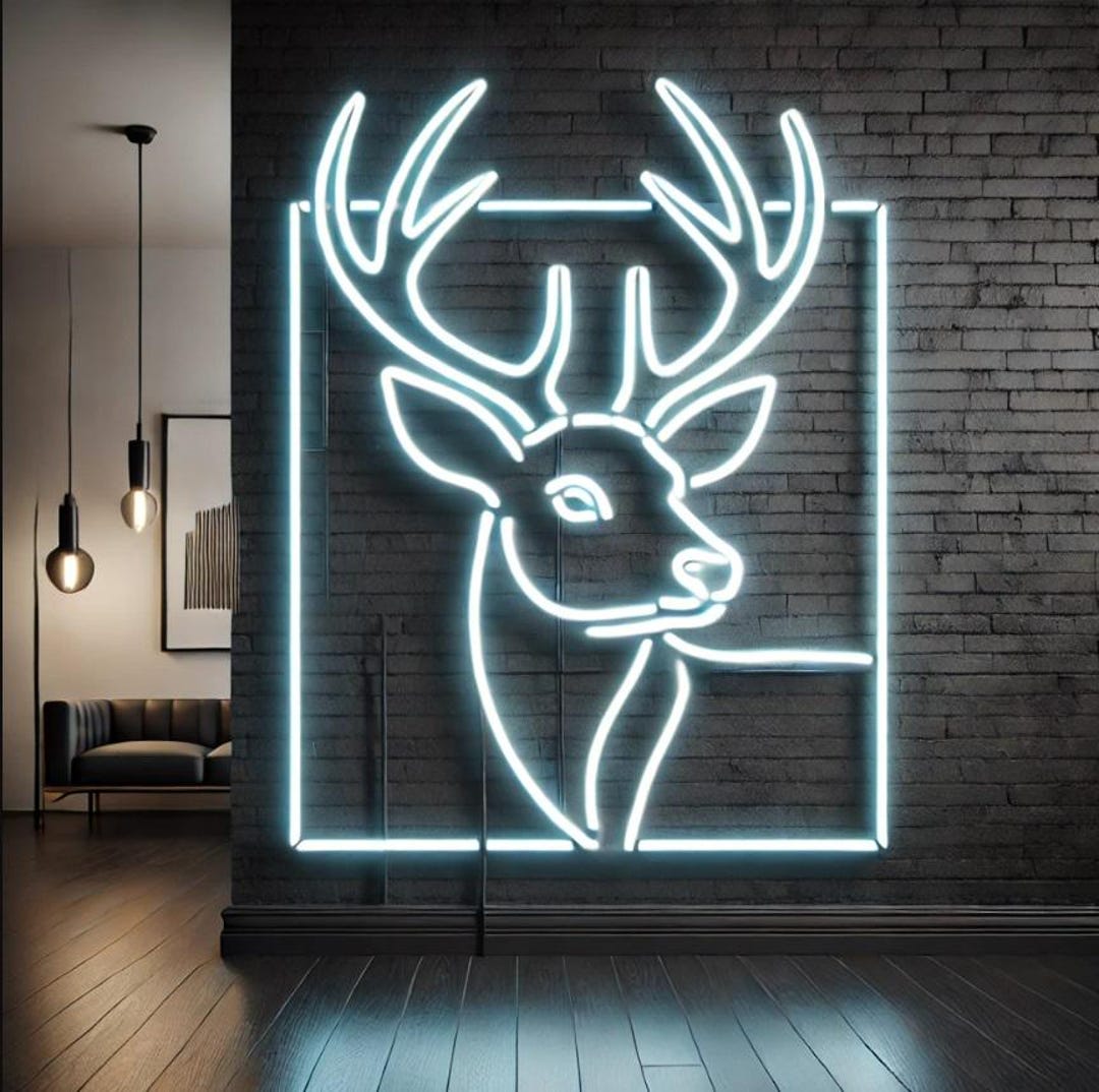 Deer Head Neon Sign, Deer Neon Light Sign, Neon Deer Sign, Neon Deer ...
