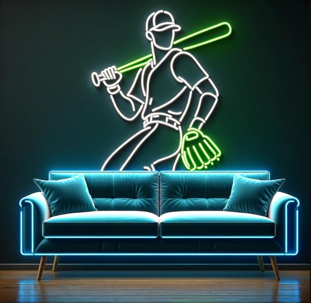 Letrero de neón de jugador de béisbol, letrero de neón de deporte ...