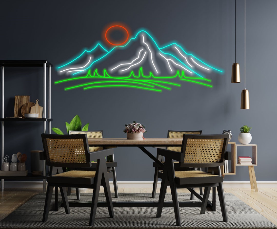 Neon Sign Mountain, Neon Montain, Mountain Scene Neon Sign, Mountains ...