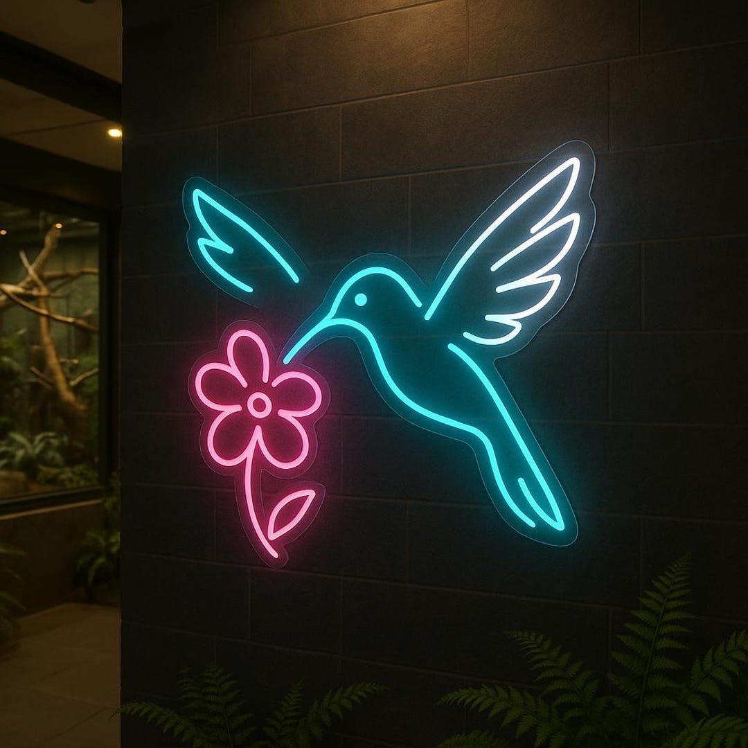 Hummingbird Neon Sign – Colorful LED Flower Neon Light, Tropical Bird ...