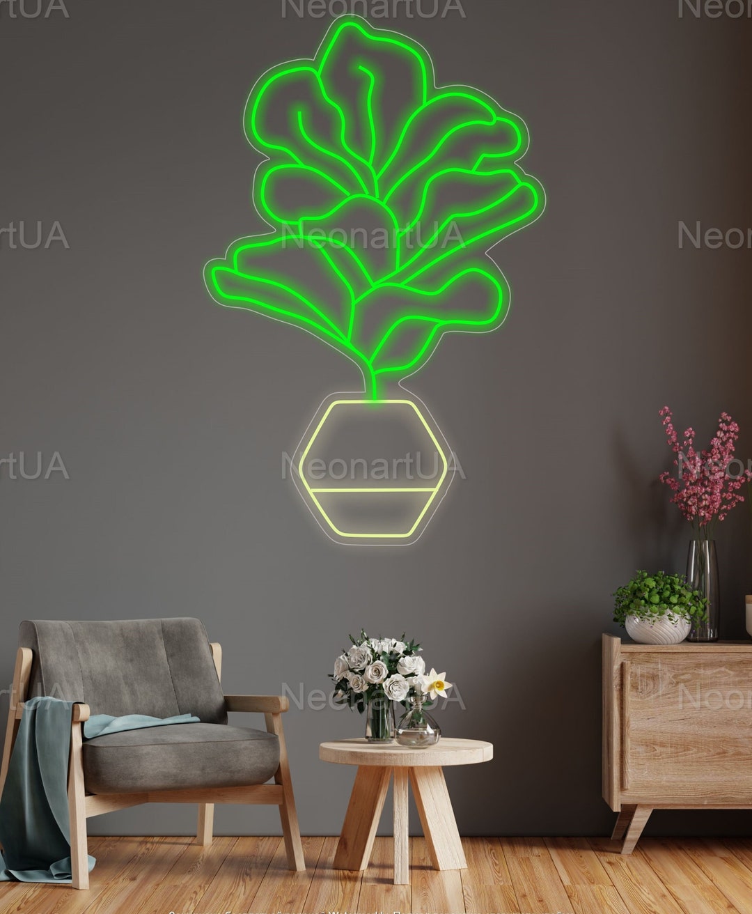 Neon Sign, Flower Neon Sign, Ficus Lyrata Neon Sign, Leaf Fig Neon Sign ...