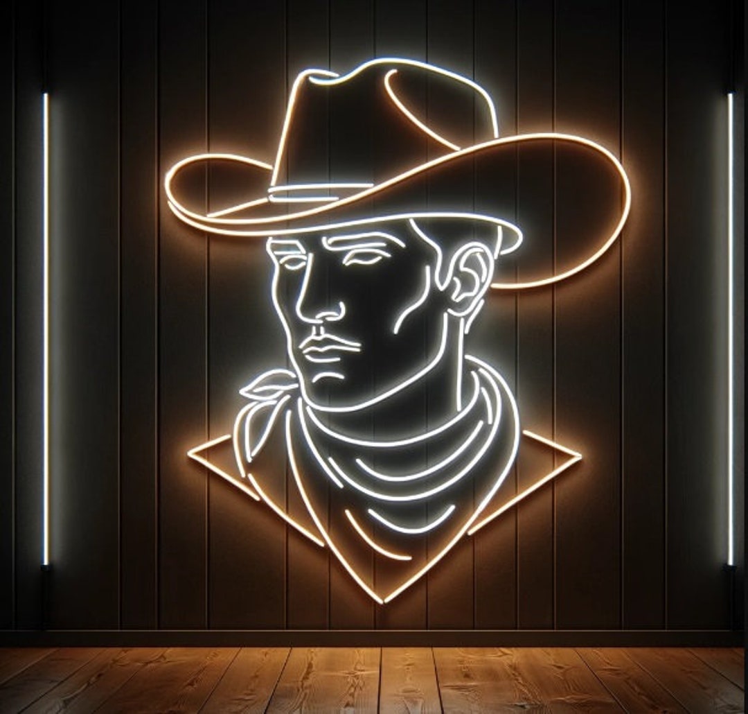 Neon Sign Man in a Cowboy Hat, Cowboy Neon Decor, Cowboy Neon Wall Art ...