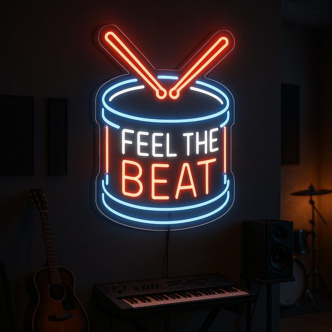 Fill the Beat Drum Neon Sign – Music Studio Wall Light, Drummer Gift ...