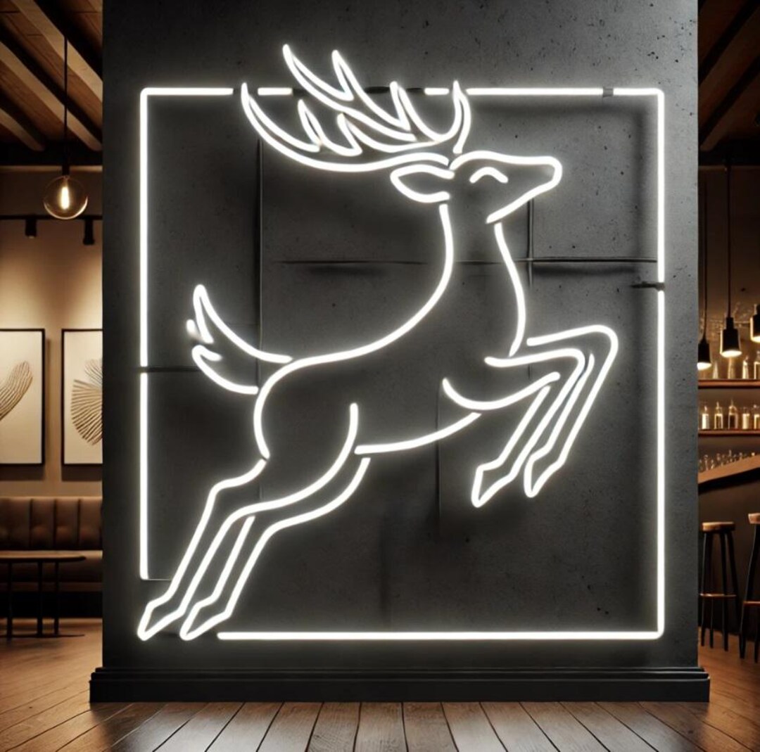Deer Neon Sign, Neon Sign Jumping Deer, Deer Neon Light Sign, Neon Deer ...