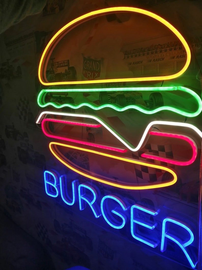 Burger Neon Sign - Home Decor, Gift, Food Neon, Custom Neon Light ...