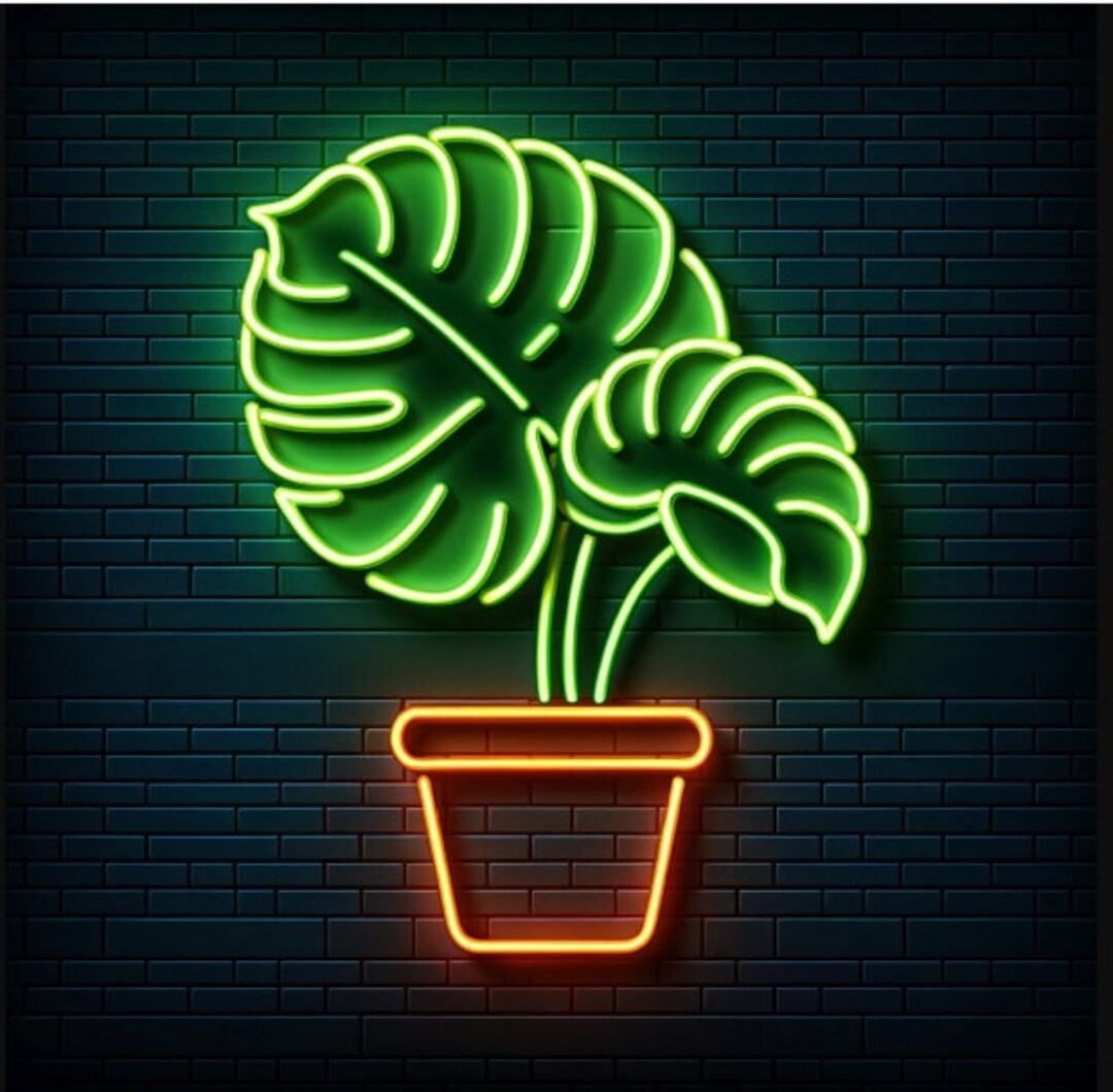 Plant Neon Sign, Monstera in Pot Neon Sign, Monstera Decor Neon Sign ...