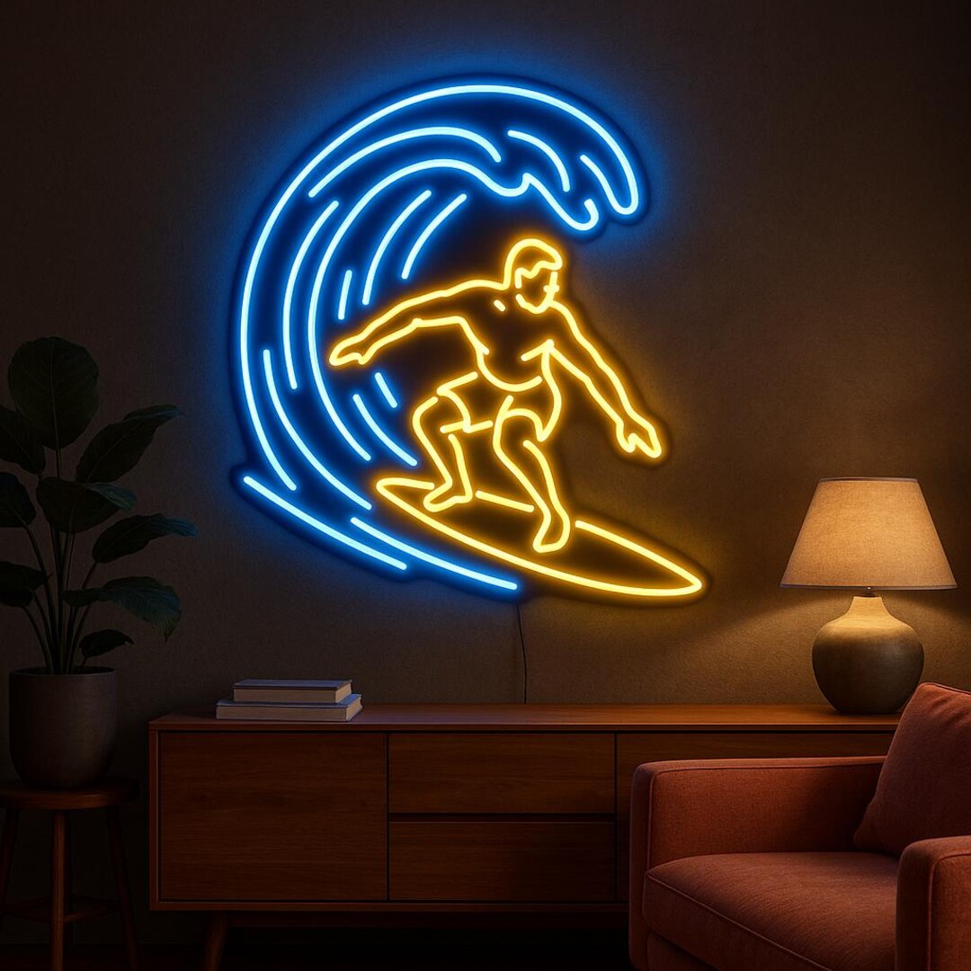 Surfer Neon Sign – Surfing Waves Wall Decor, Tropical Beach Bar Neon ...