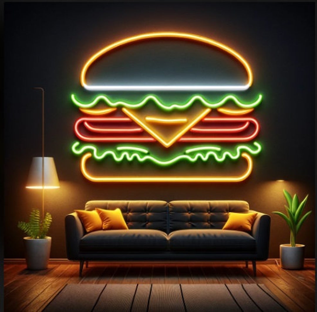 Burger Neon Sign, Cheeseburger Neon Sign, Custom Neon Light ...