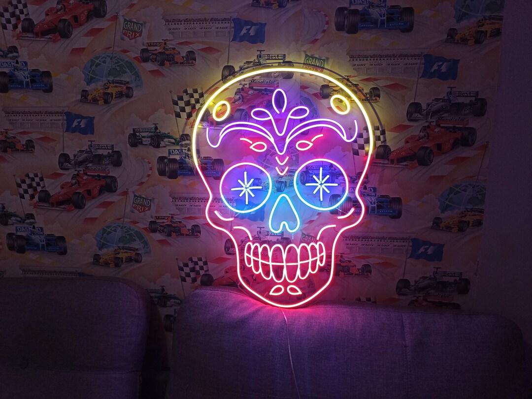 Sugar Skull Neon Sign – Day of the Dead Neon Light, Colorful Mexican ...