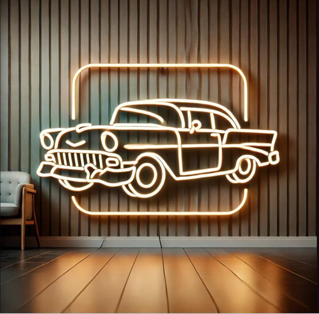 Retro Car Neon Sign, Sports Car Sign, Neon Vintage Sports Car, Retro ...