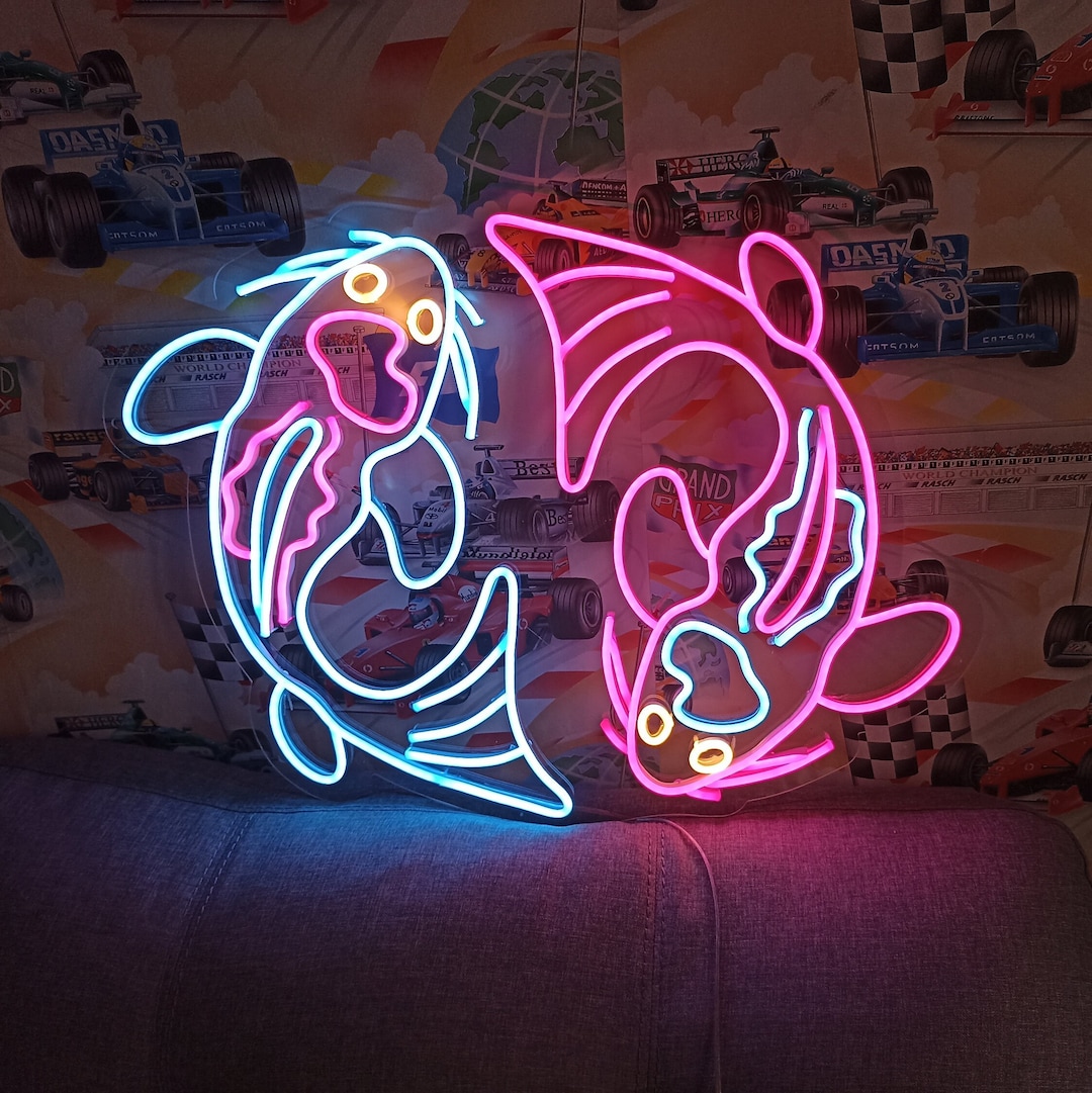 Neon Sign Fish Koi, Japanese Fish Led Neon, Koi Carp Sign, Neon-colored ...