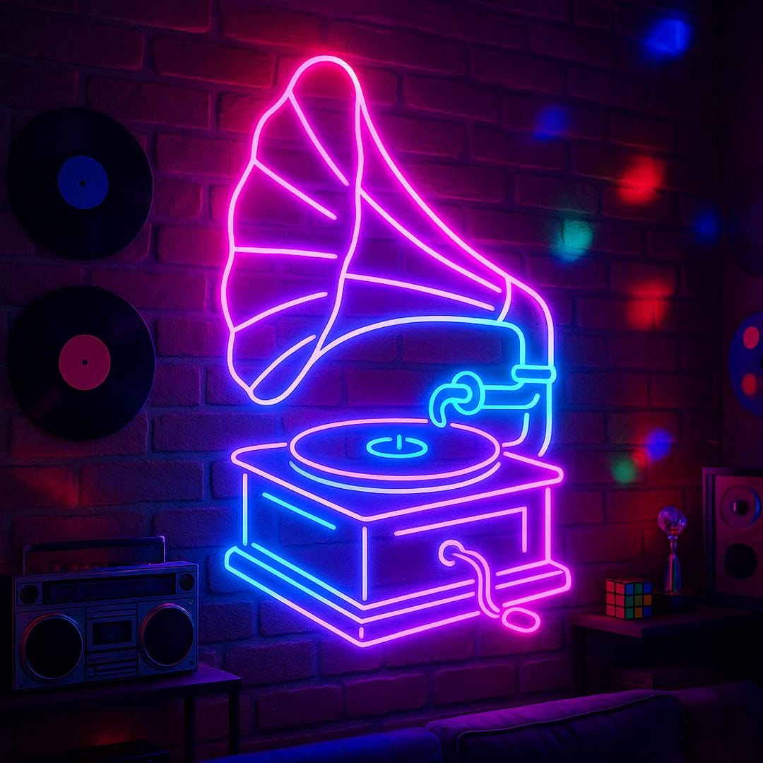 Gramophone Neon Sign – Vintage Music Wall Light for Retro Decor, Jazz ...