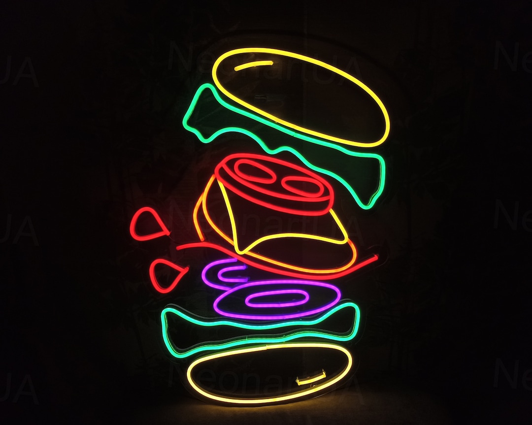 Neon Burger Sign, Chicken Burger Led Light, Hamburger Neon Light, Fast ...