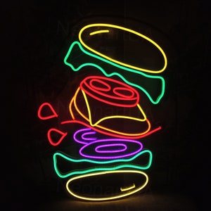 Neon Burger Sign, Chicken Burger Led Light, Hamburger Neon Light, Fast ...