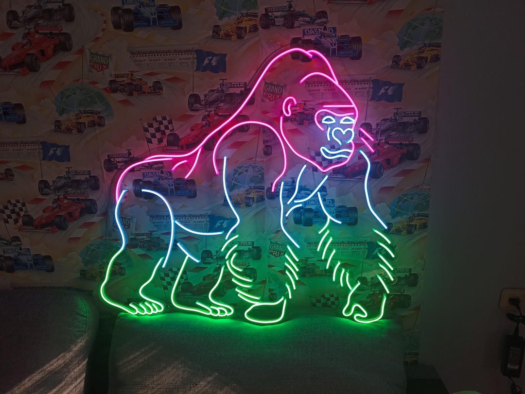 Gorilla Neon Sign, Neon Gorilla Sign, Monkey Neon Light, Animal Neon ...