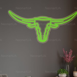 Longhorn Bull Neon Sign, Bull Skull Neon Sign, Longhorn Head Skull ...
