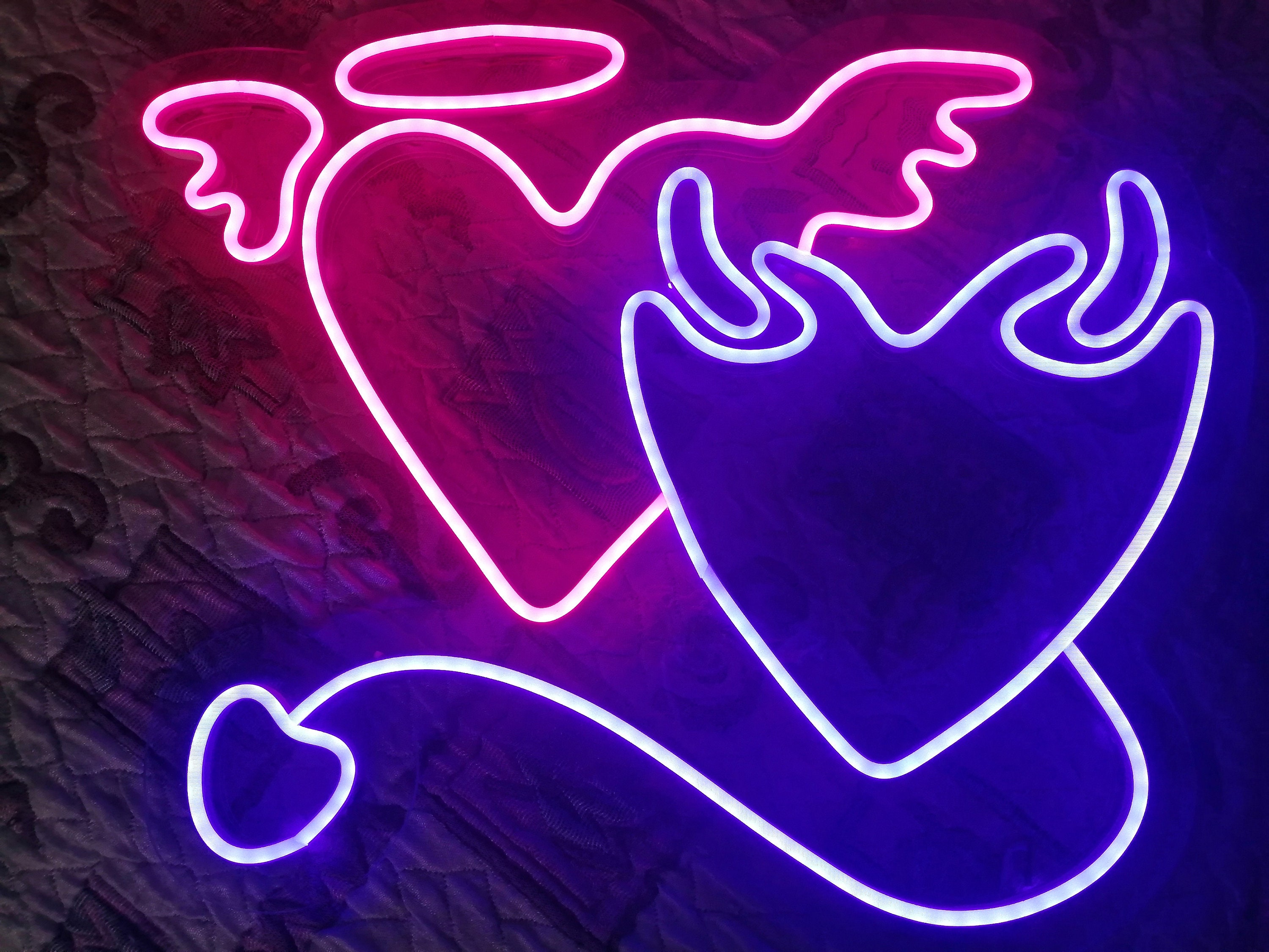 Neon Sign Valentine's Day Angel and Devil the Heart of - Etsy