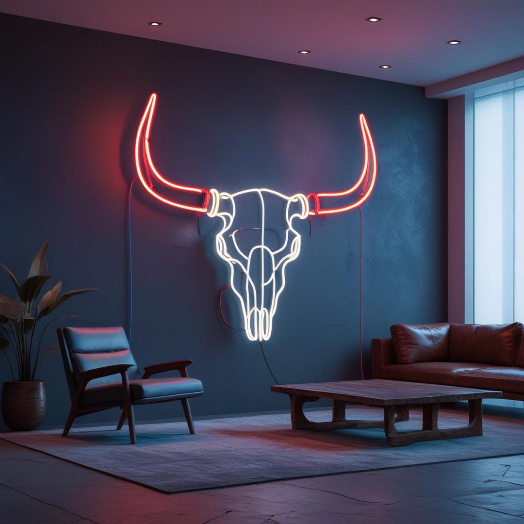 Bull Skul Neon Sign, Longhorn Skull Neon Sign, Bull Skull Neon Light ...