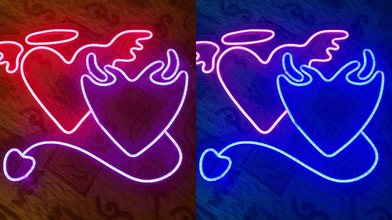 Neon Sign Valentine's Day Angel and Devil the Heart of | Etsy