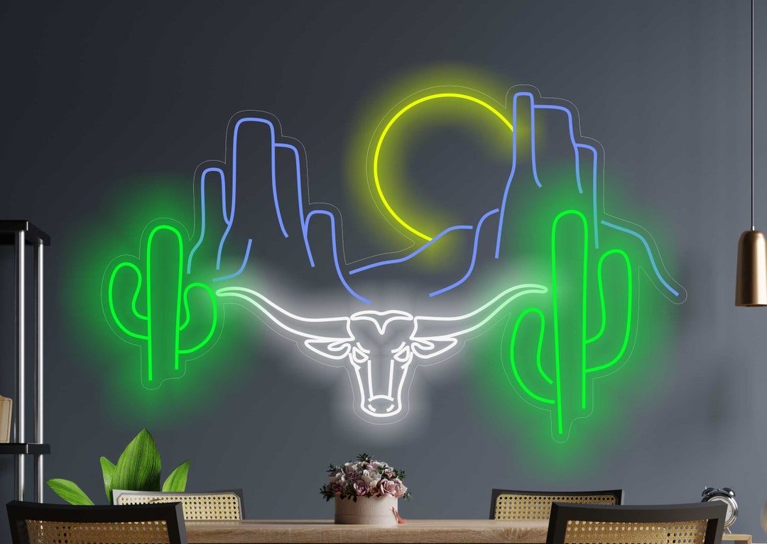 Neon Sign With Western Decor, Longhorn Bull With Western Decoration ...