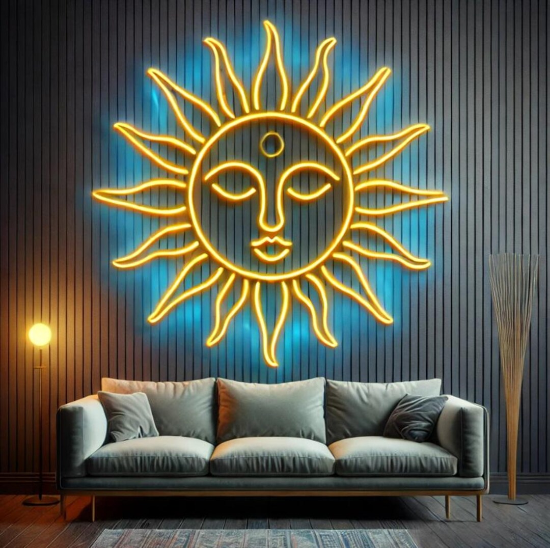 Sun Neon Sign, Sun Neon Light Sign, Sun Neon Light, Neon Wall Art ...