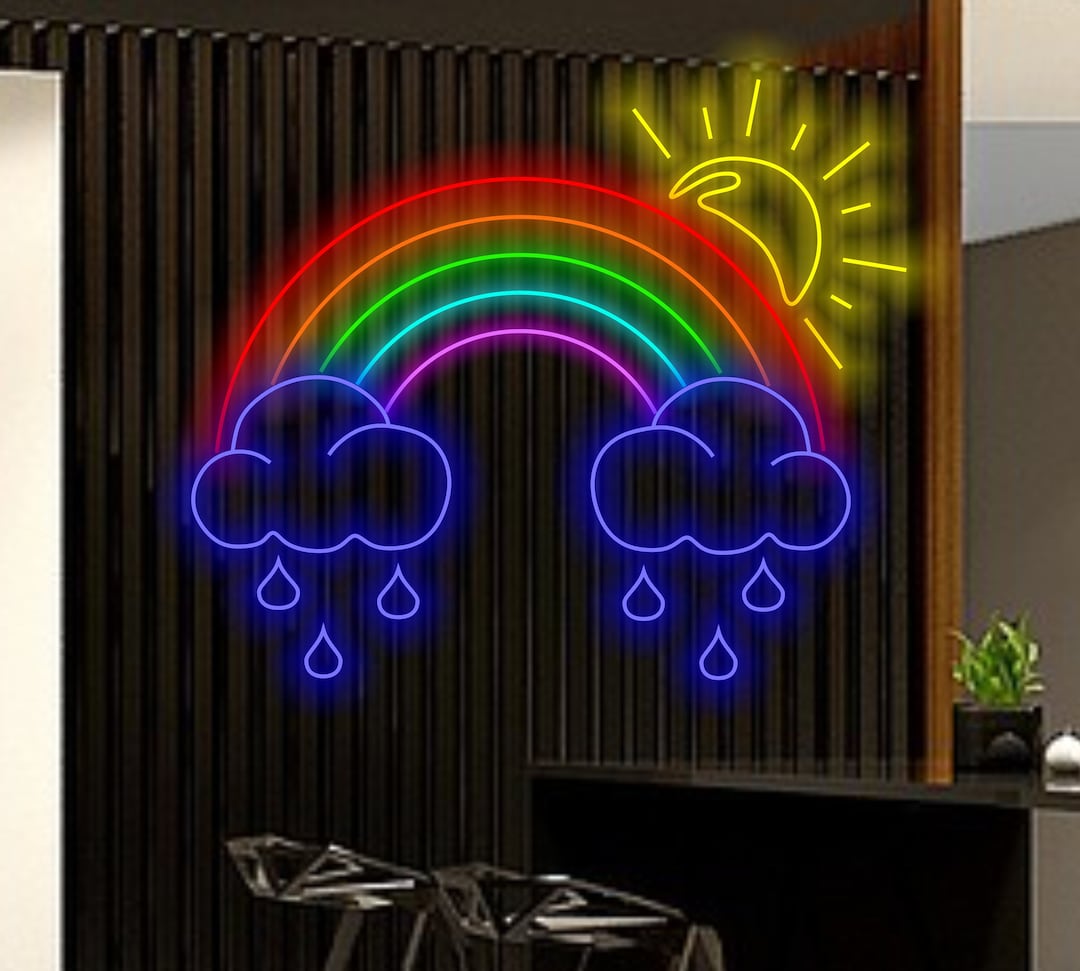 Rainbow Neon Sign, Cloud Neon Sign, Rain Neon Sign, Cloud and Rainbow ...