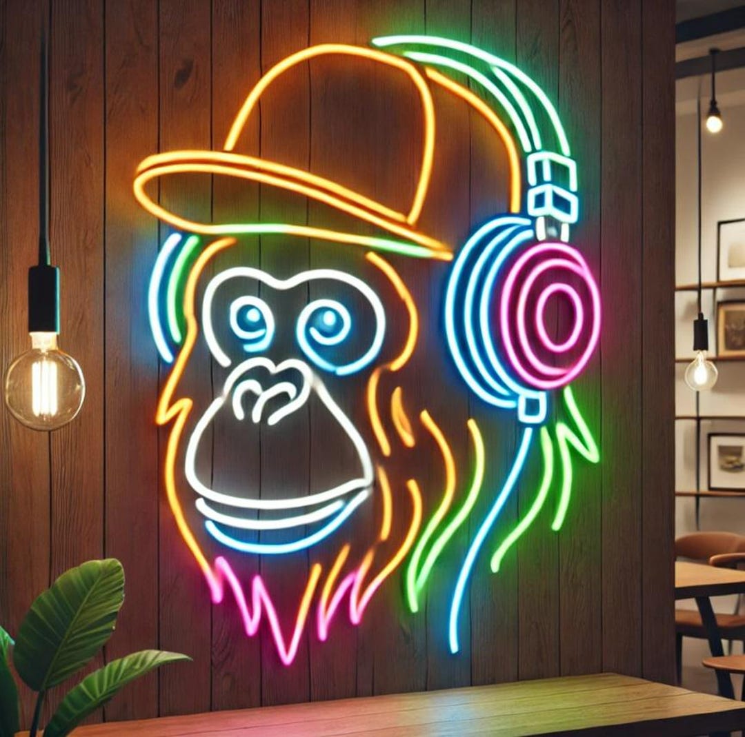 Monkey Head Neon Sign, Neon Gorilla Head With Headphones, Music Neon ...