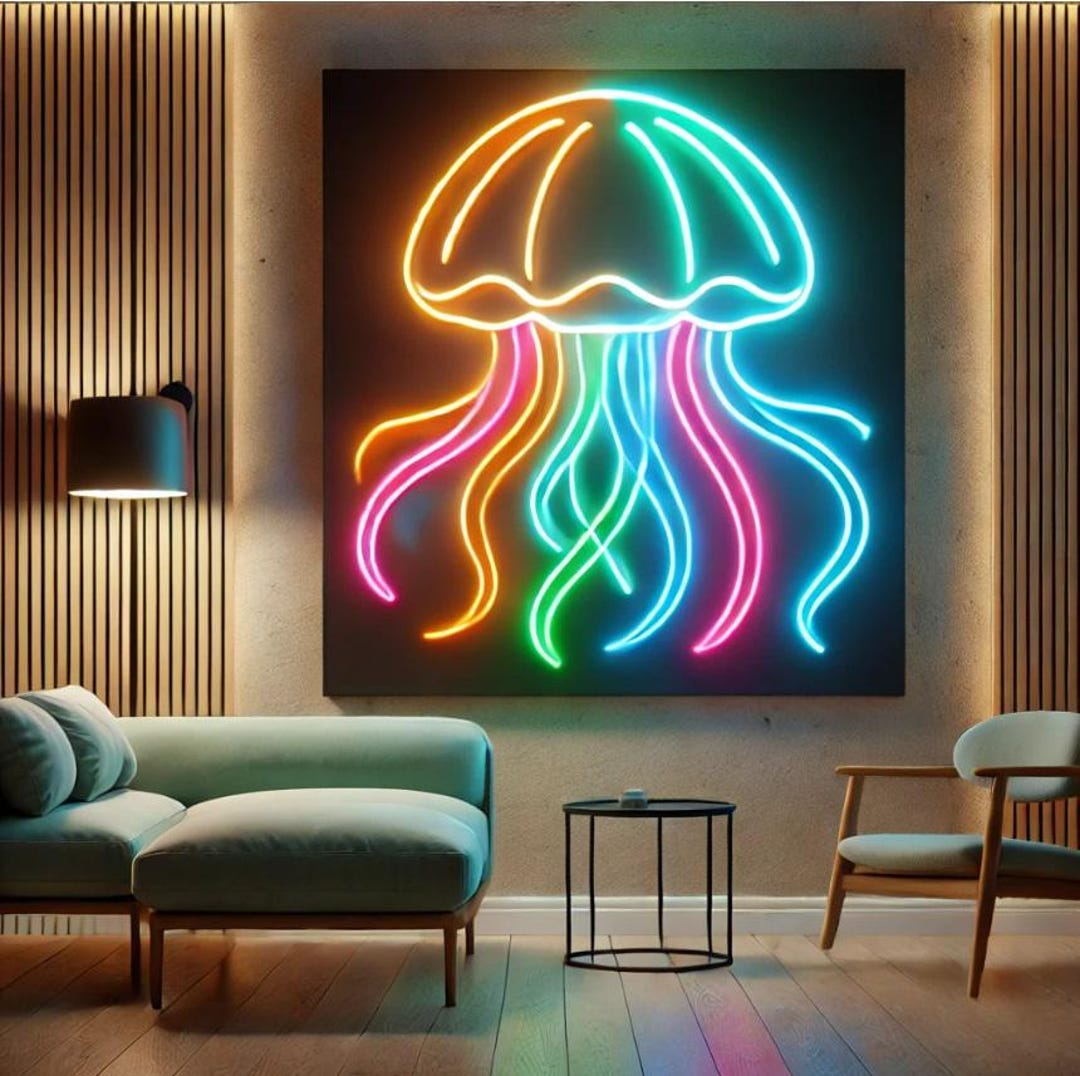 Jellyfish Neon Sign, Neon Jellyfish Sign, Glowing Jellyfish Light, LED ...