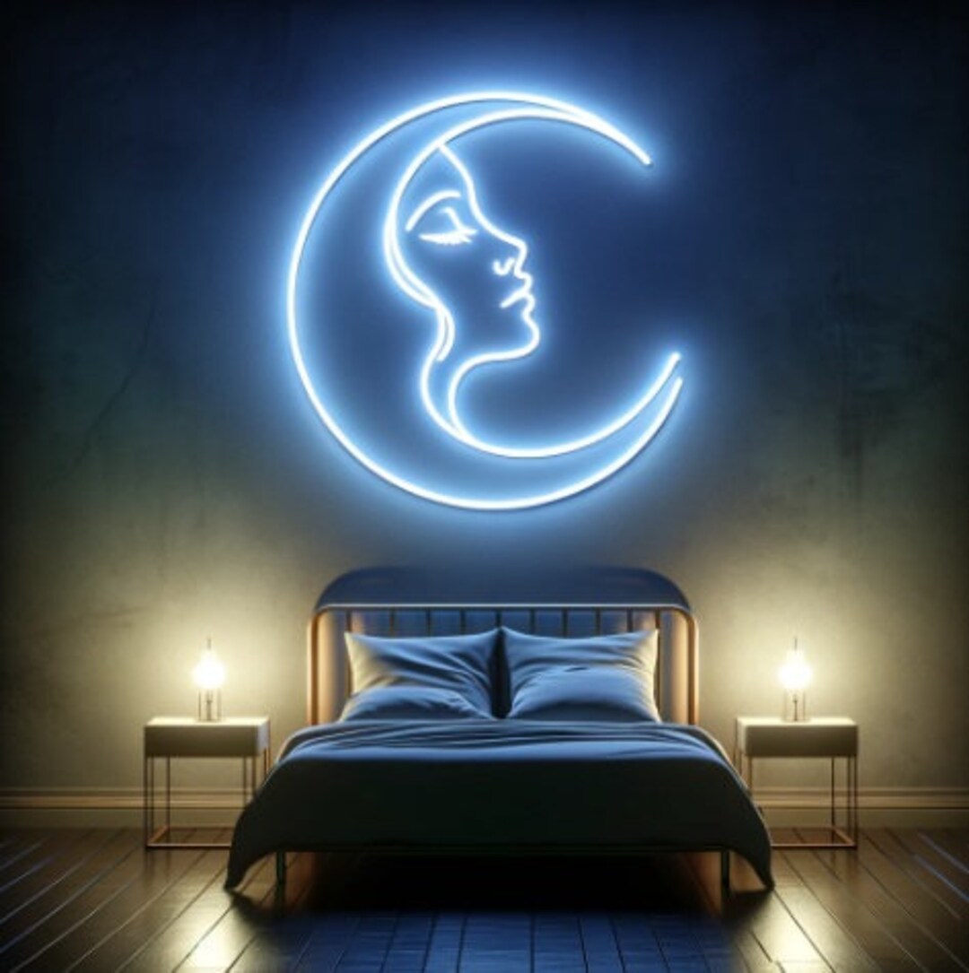 Moon Woman Face Neon Sign, Moon Neon Light Sign, Moon Neon Light, Neon ...