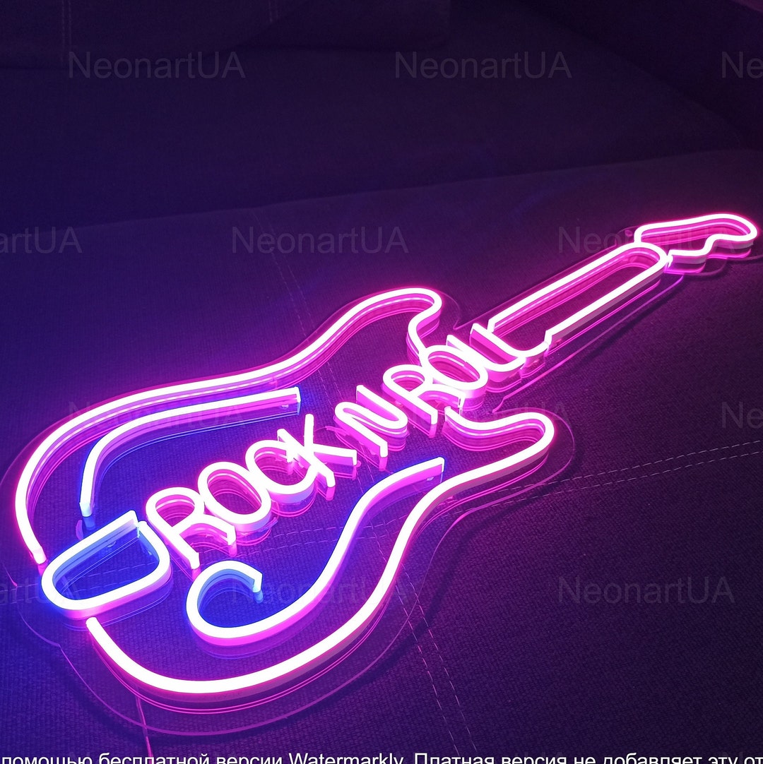 Neon Sign Guitar, Rock and Roll Neon Sign, Guitar Neon Sign, Guitar ...