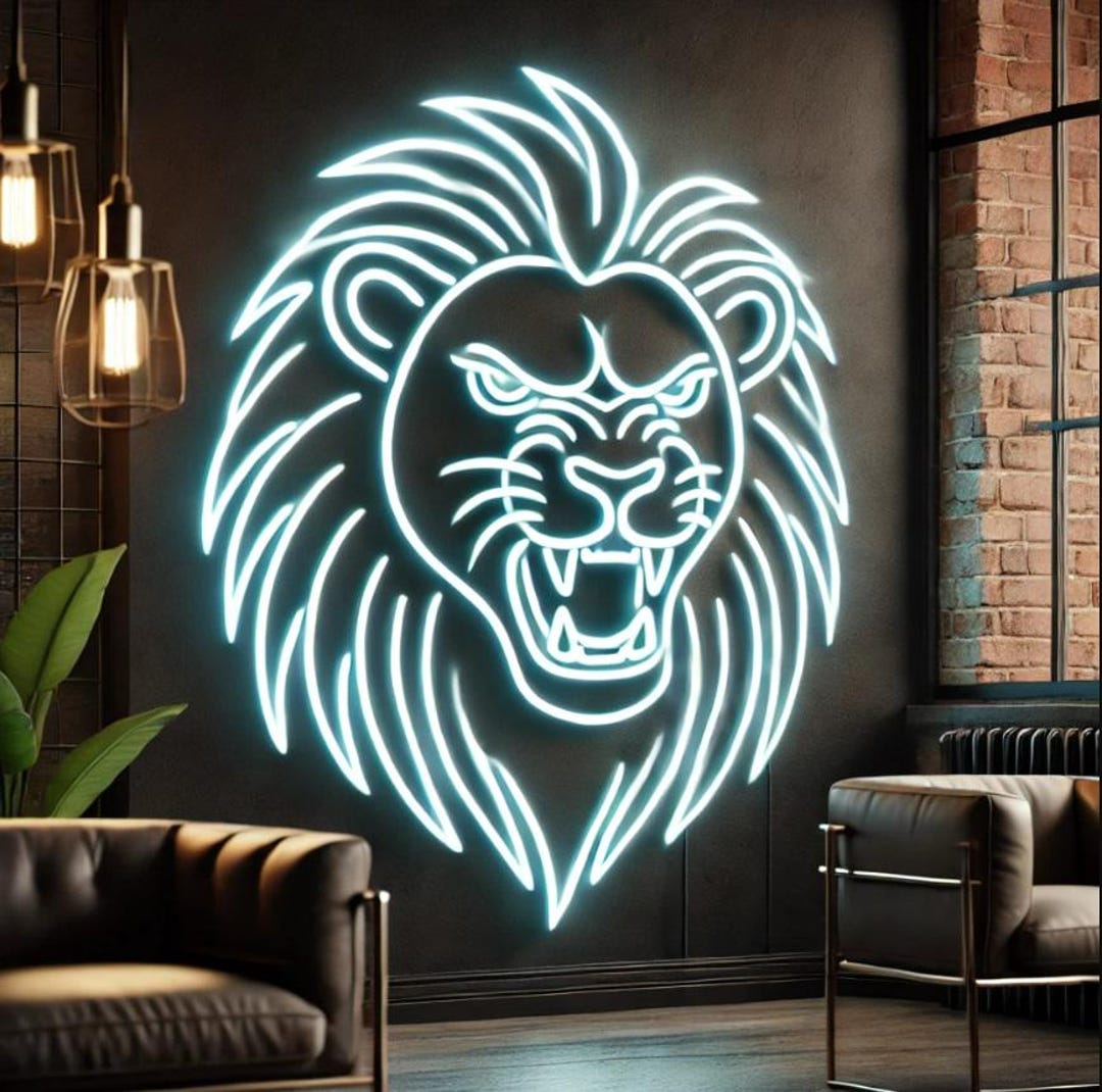 Lion Neon Sign, Lion Head Neon Sign, Wild Animal Neon Sign, Neon Sign ...