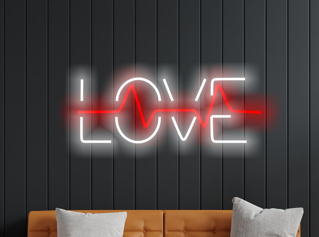 Neon Sign That Says Love and Has a Pulse Inside It, Neon Sign Combining ...