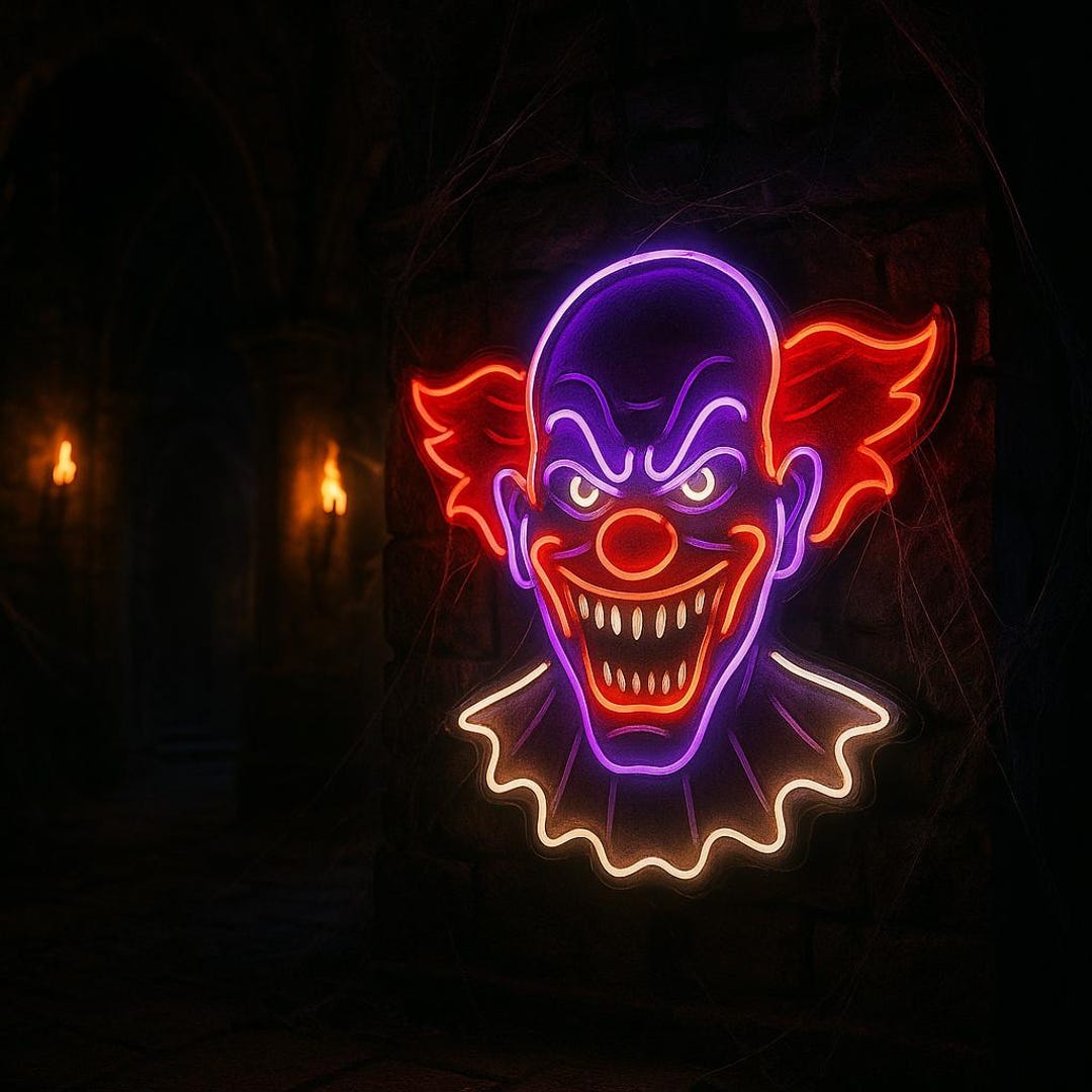 Scary Clown Neon Sign – Creepy Halloween Wall Decor, Spooky Neon Light ...