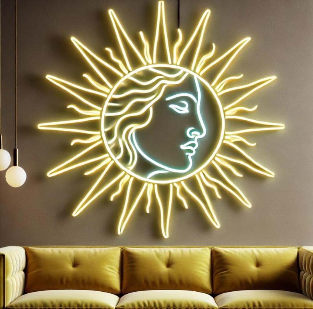 Sun Neon Sign, Sun Neon Light Sign, Sun Neon Light, Neon Wall Art ...