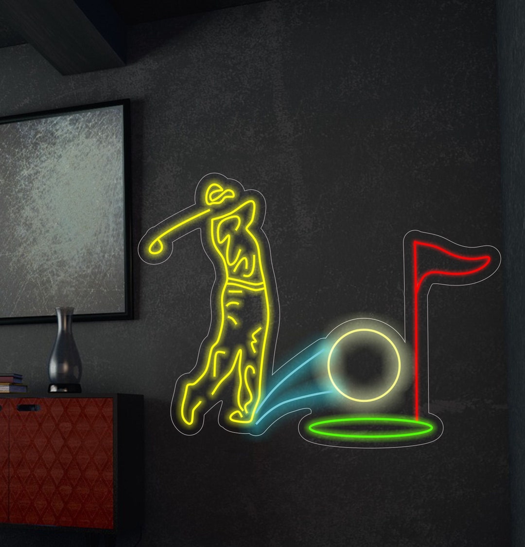 Neon Golf Sign, Neon Sign for a Golf Player Hitting a Golf Ball, Golf ...