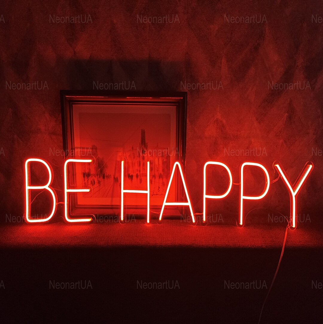 Neon Sign Be Happy, Happy Neon Sign, Custom Neon Sign Be Happy, Be ...