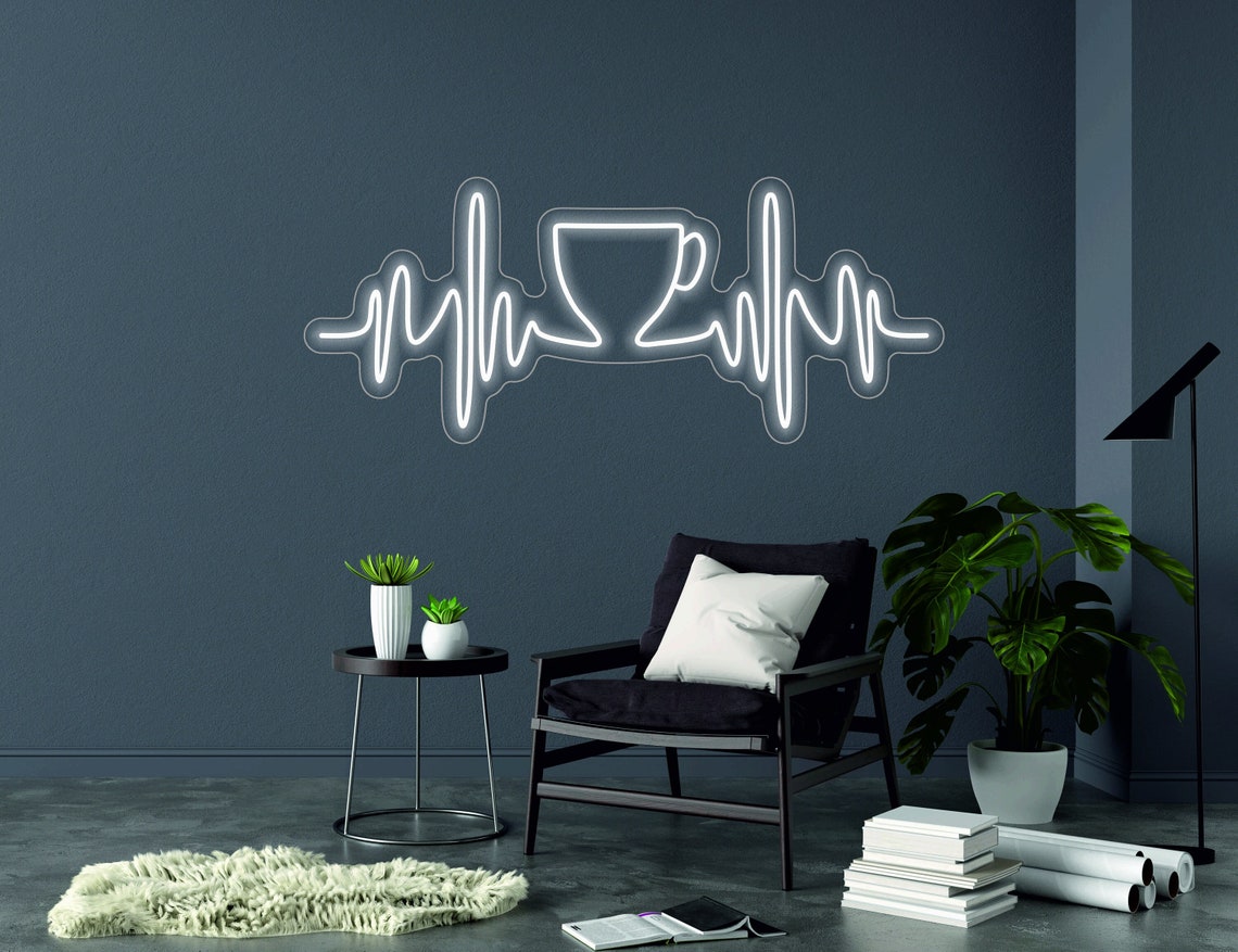 Pulse With Cup Sign, Heartbeat Coffee Sign - LED Light Neon Lamp - Etsy