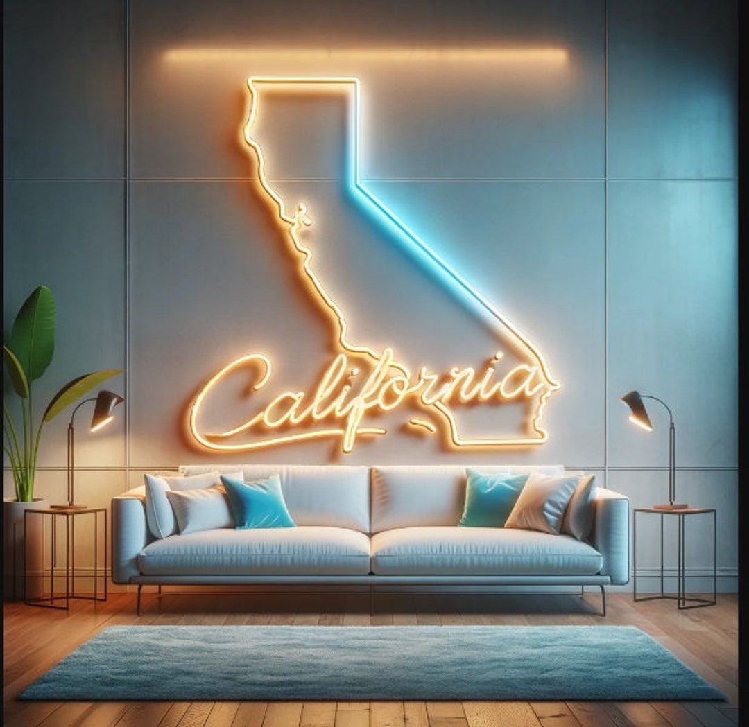 California Map Neon Sign, Neon Sign California State Map, Neon Map ...
